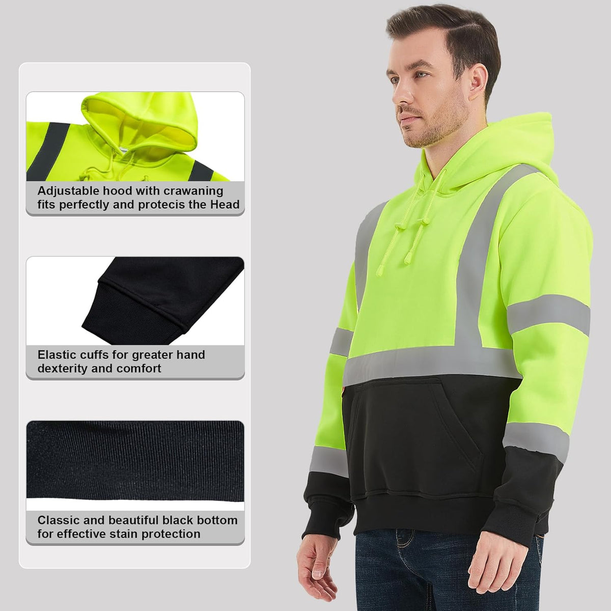 ProtectX Green Pull On High Visibility Safety Hoodie Winter/Fall Refle