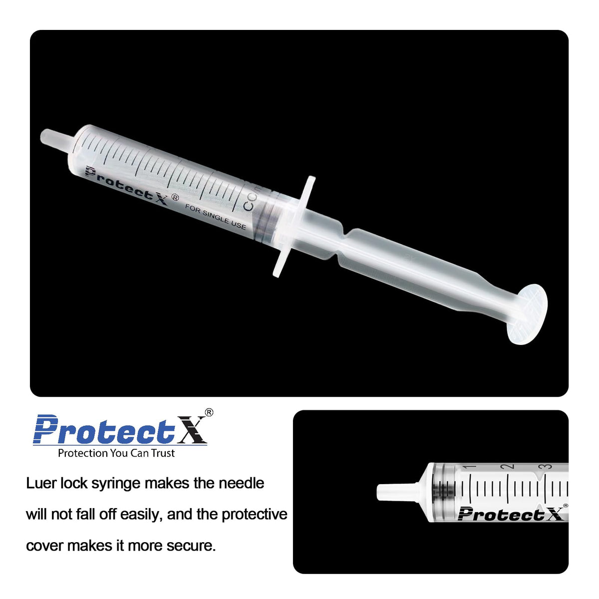 ProtectX 5ml Syringe, Luer Slip, 21Ga 1.5” Needle, Sterile, 50-Pack