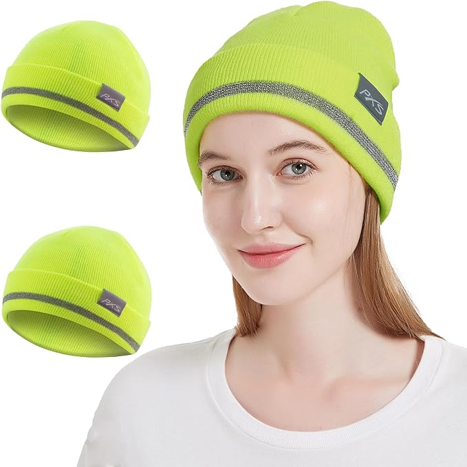 ProtectX 2packs High Visibility Safety Beanies, 360-Degree Reflective