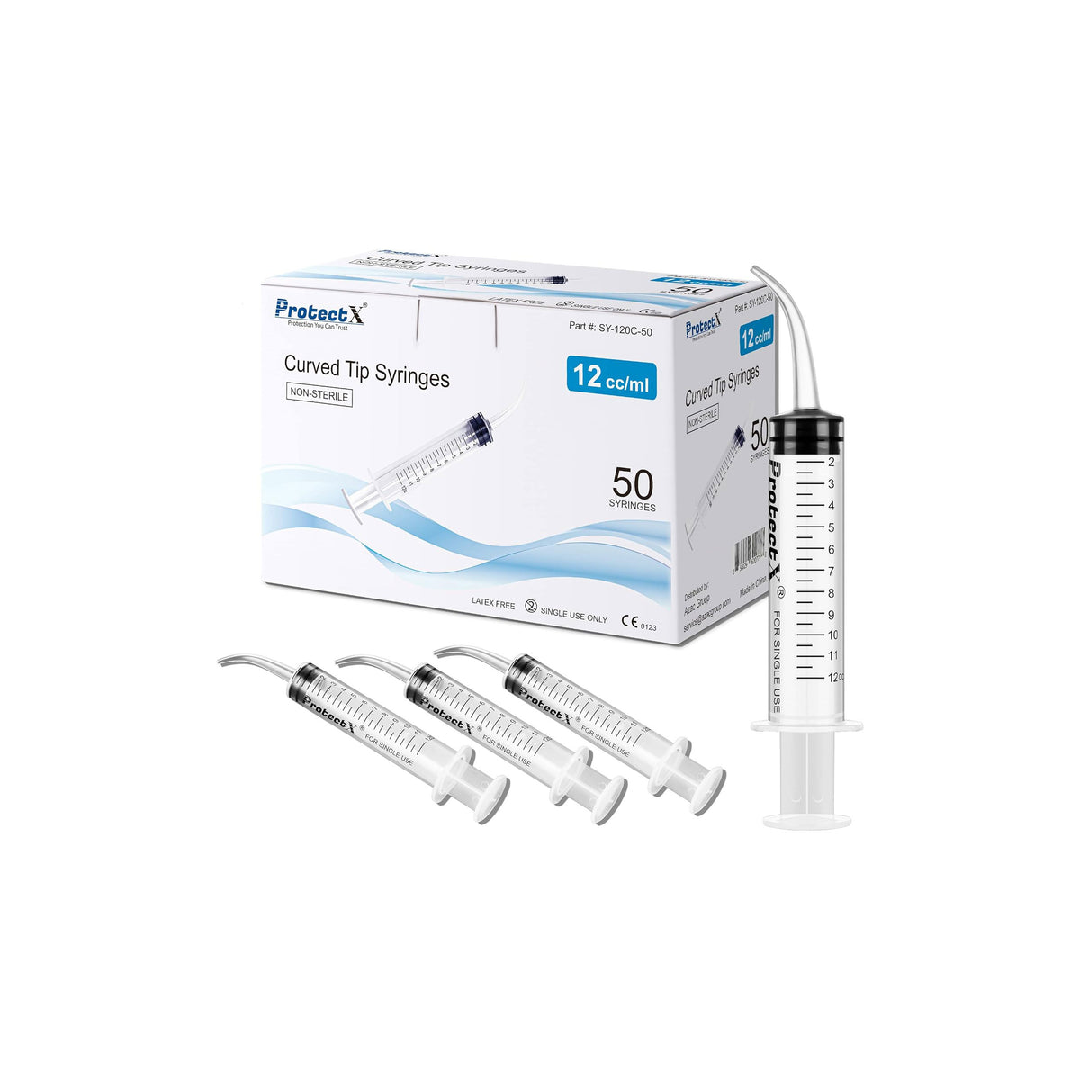 ProtectX Syringe 12 ml 50-Pack Curved Tip Disposable