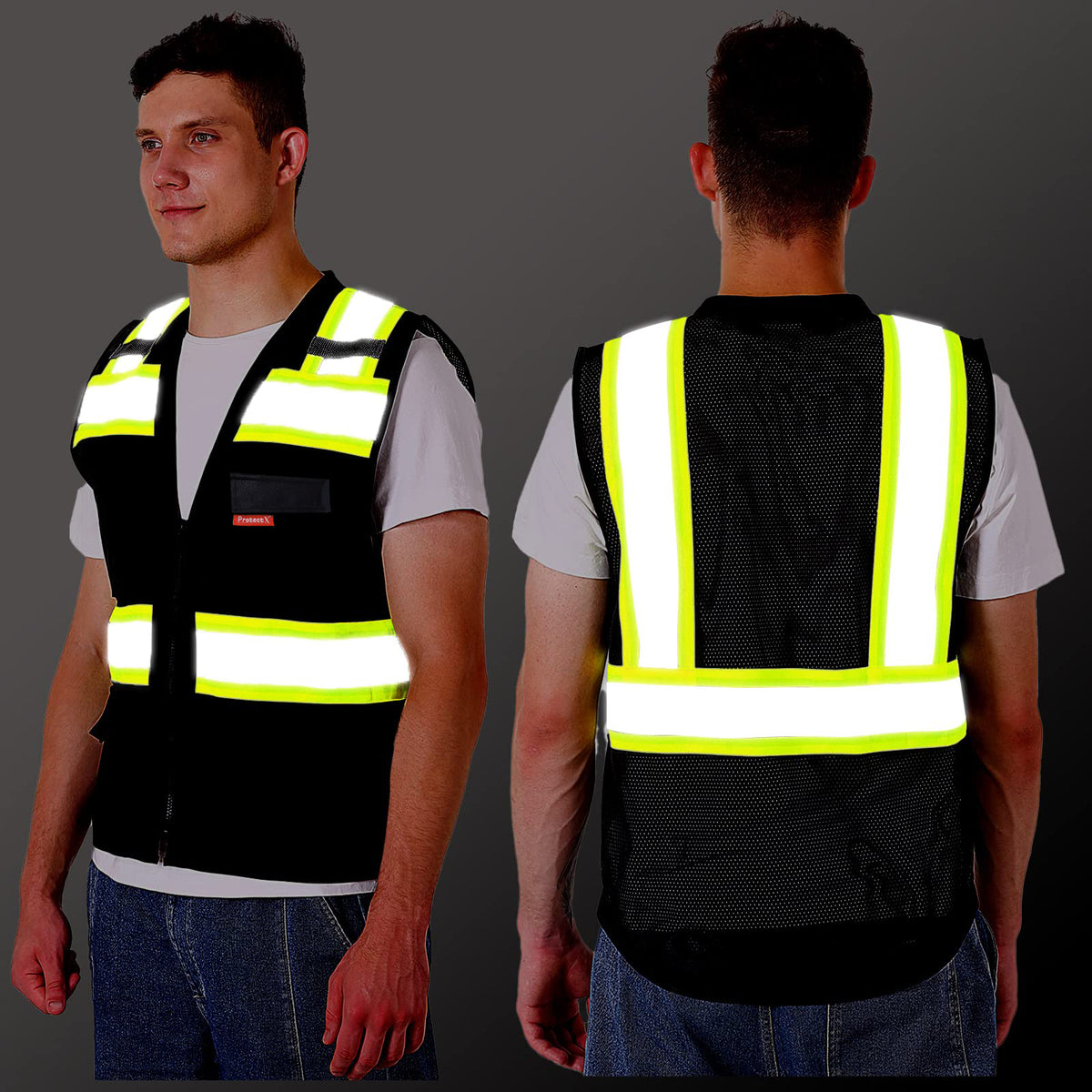 ProtectX | Safety Vest Black Color Class 2 Hi-Visibility Vest