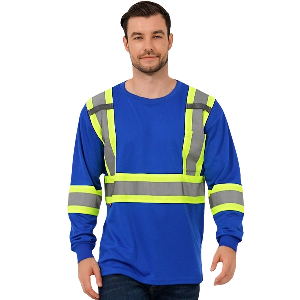 ProtectX Men's High Visibility Shirt Blue Long Sleeve Safety Shirts ...