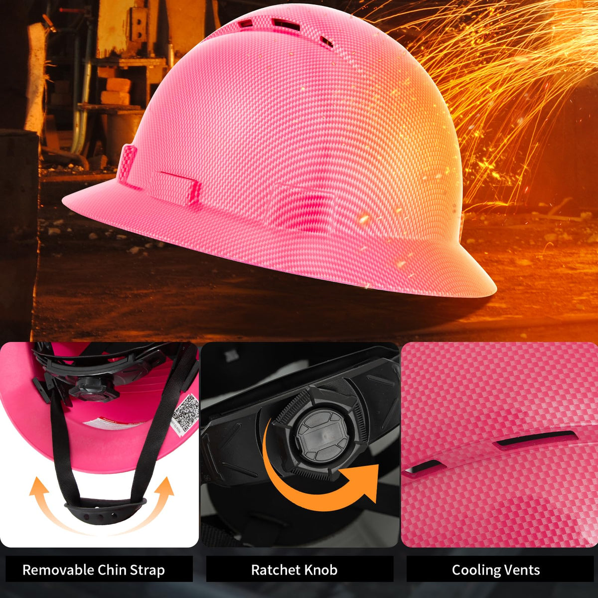 ProtectX Premium Full Brim Pink Hard Hat, 6-Point Ratchet